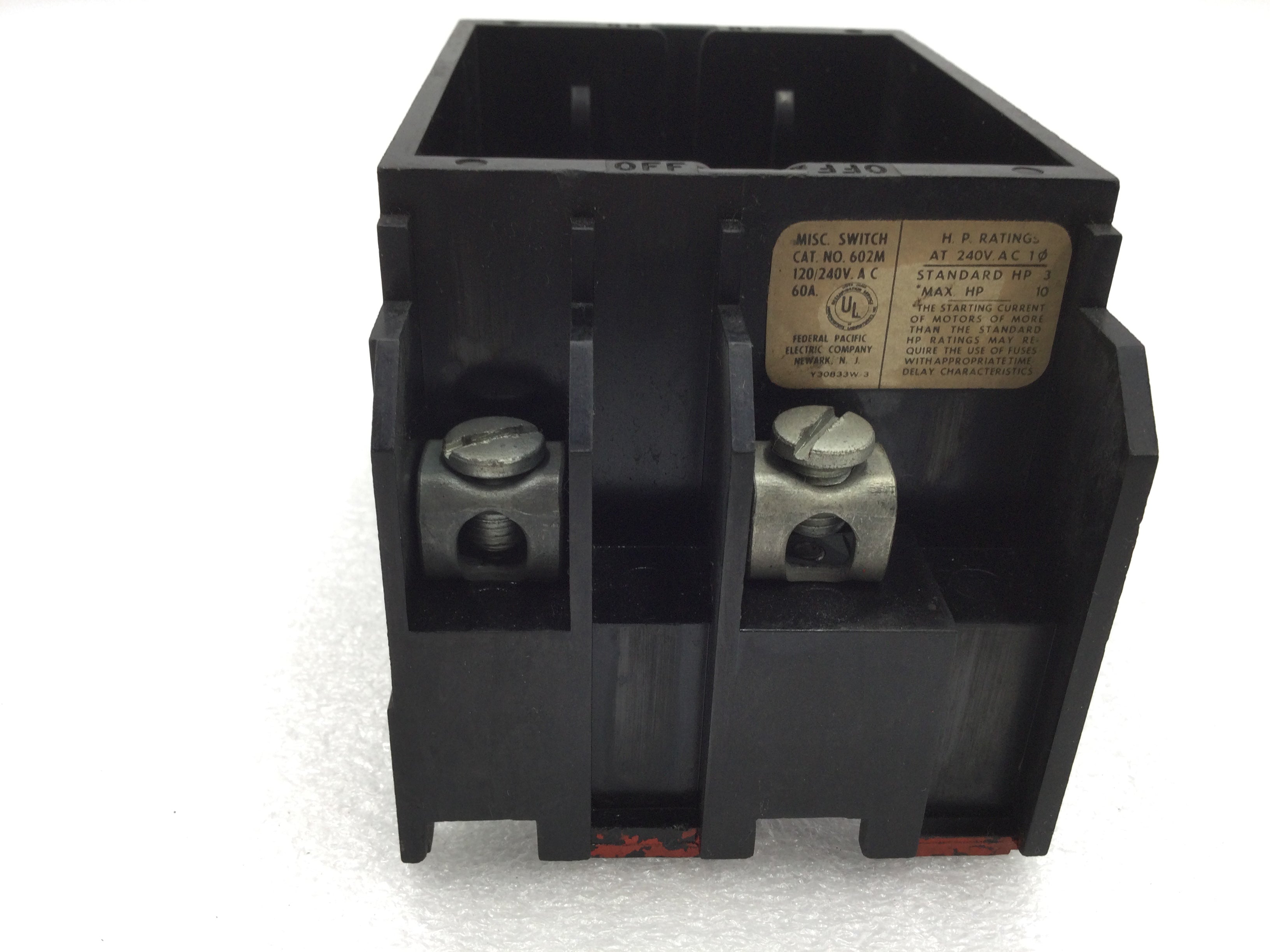 FPE Federal Pacific 602/602M 2 Pole Fuse Block 60 Amp 120/240V